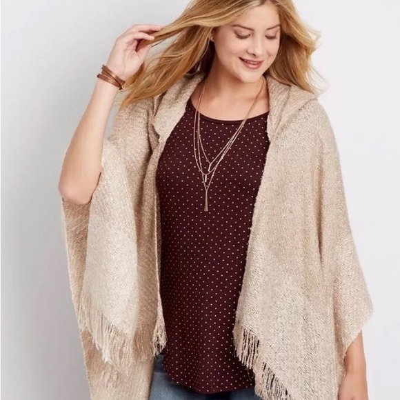 Maurices | Sweaters | Hooded Ruana Wrap With Gold Metallic Shimmer ...